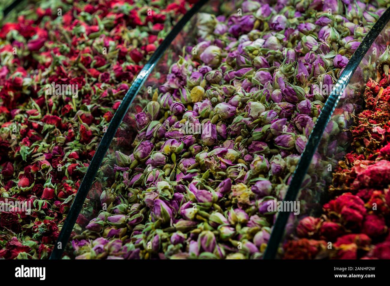 Exotic spices. Oriental sweets on the shelves of the Egyptian market in ...