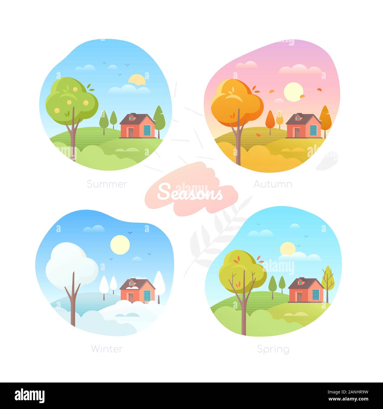 Four seasons - set of flat design style vector elements Stock Vector ...