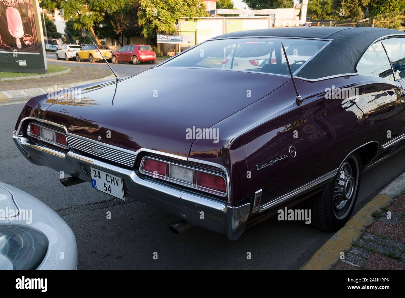 Istanbul, Turkey - August 18, 2019 : Rear view of a purple Chevrolet ...
