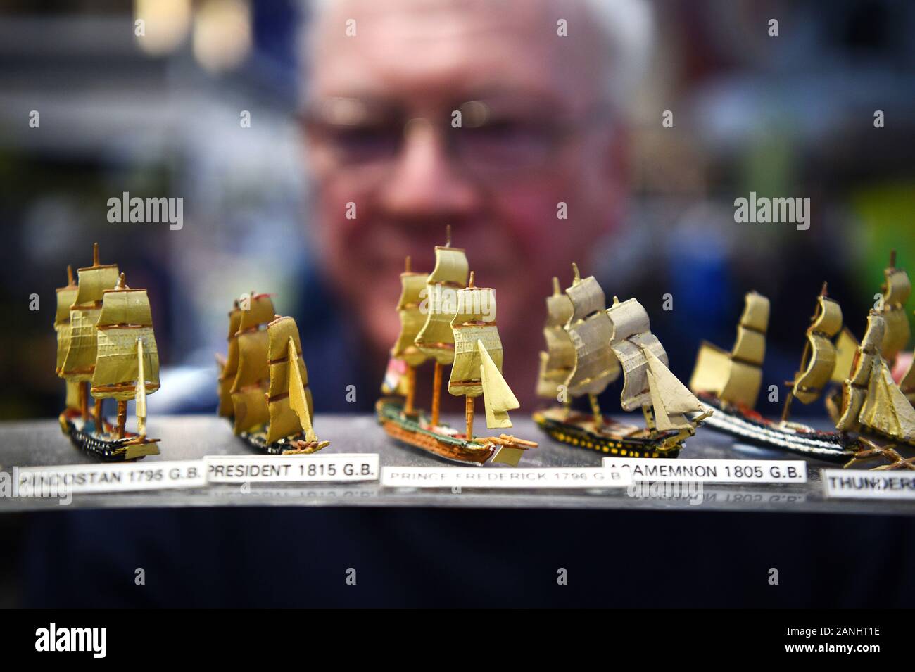 Model Engineer Jack Snady looks at model ships at the London Model ...