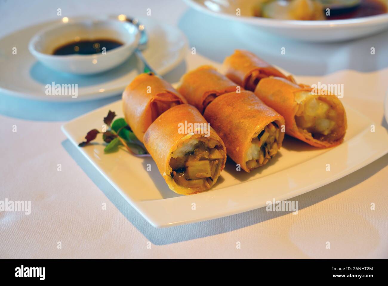 Dish of crispy Chinese spring rolls Stock Photo - Alamy