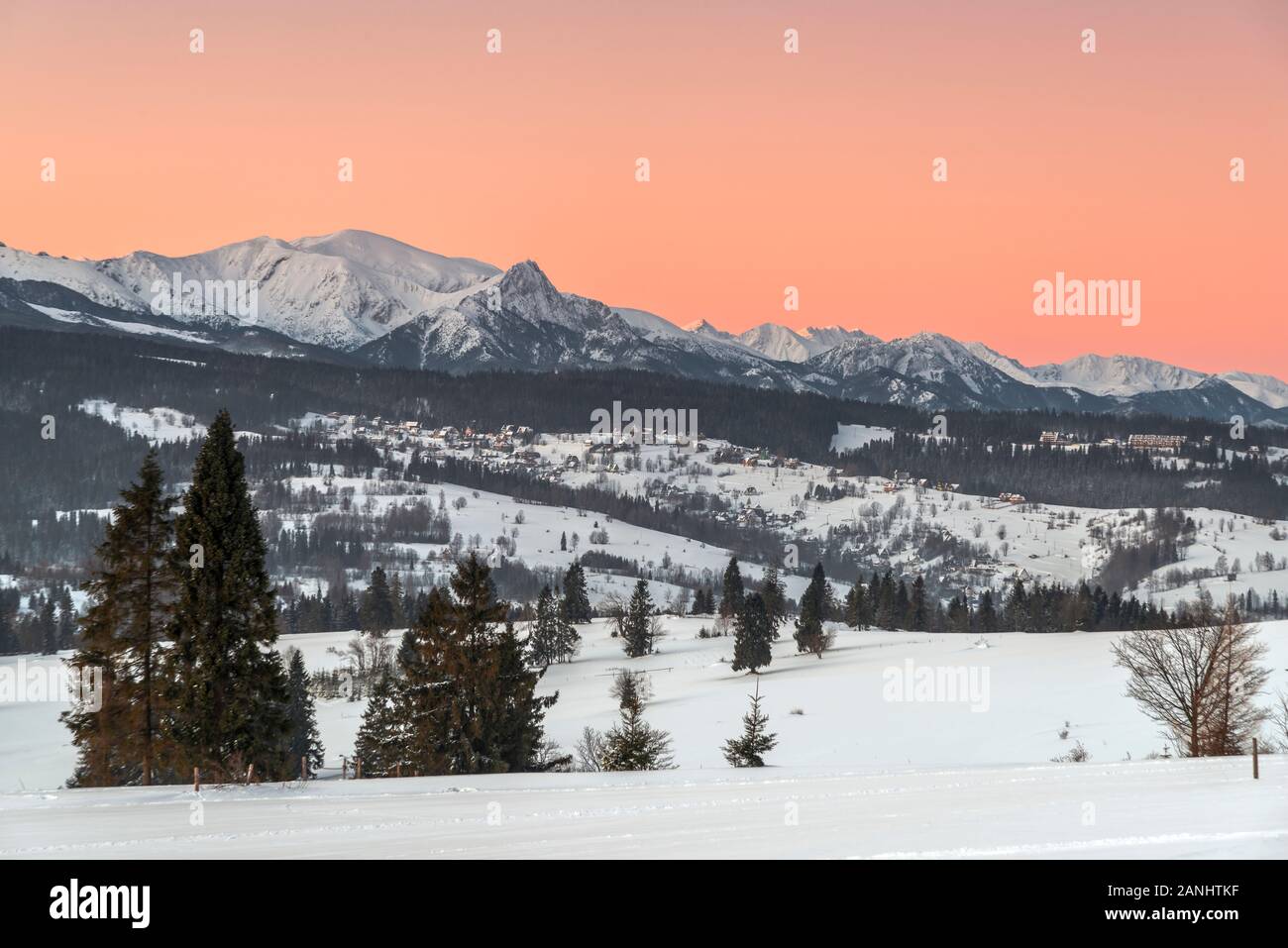Views on Tatra Mountain in winter scenery from Lapszanka Pass Stock ...