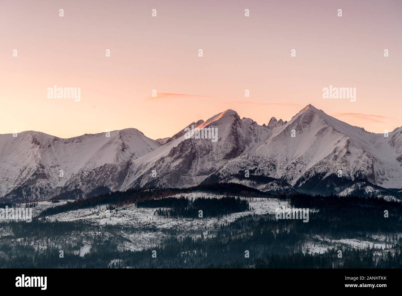 Views on Tatra Mountain in winter scenery from Lapszanka Pass Stock ...