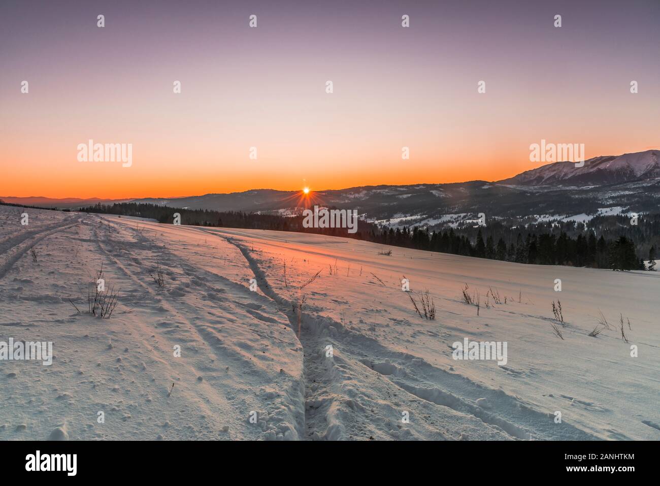 Views on Tatra Mountain in winter scenery from Lapszanka Pass Stock ...