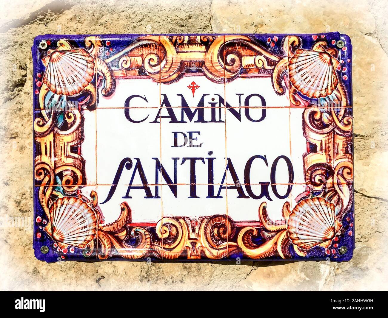 Sign made of Tiles on a House for the Camino Street on the Way of St ...