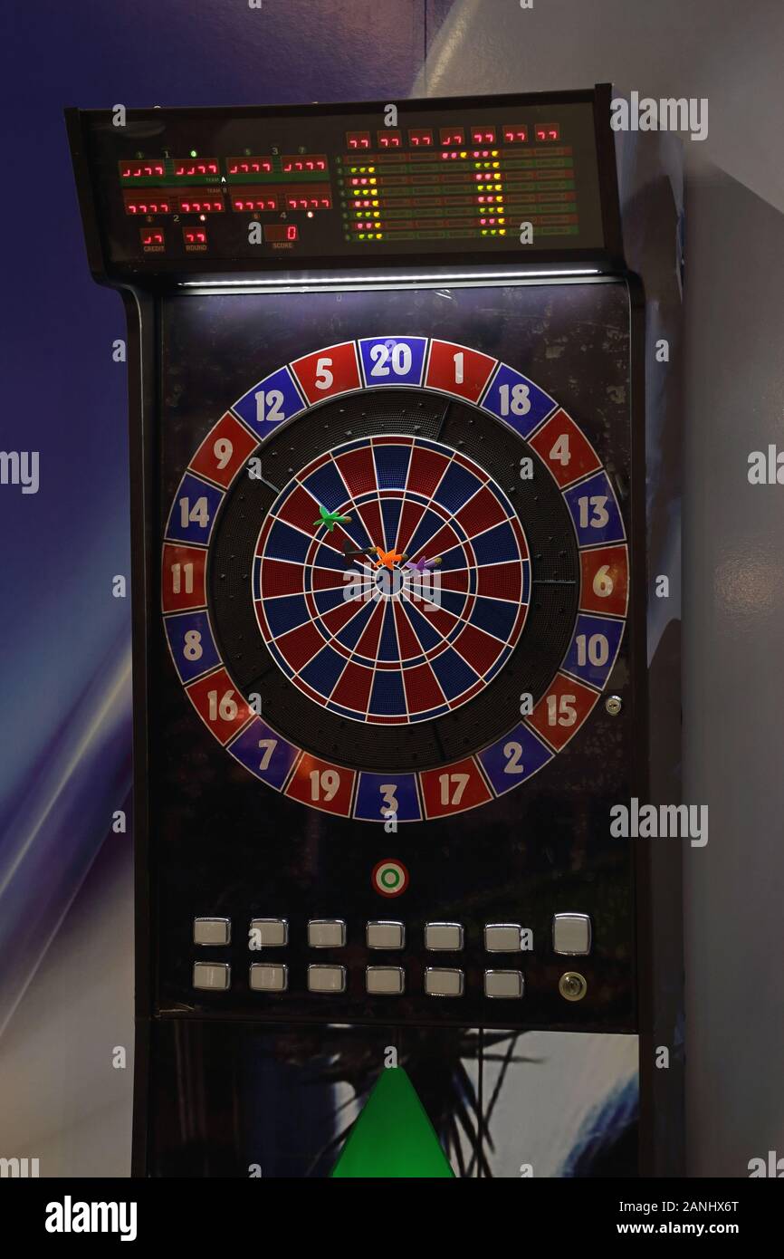 Modern Electronic Dartboard Game With Plastic Darts Stock Photo - Alamy