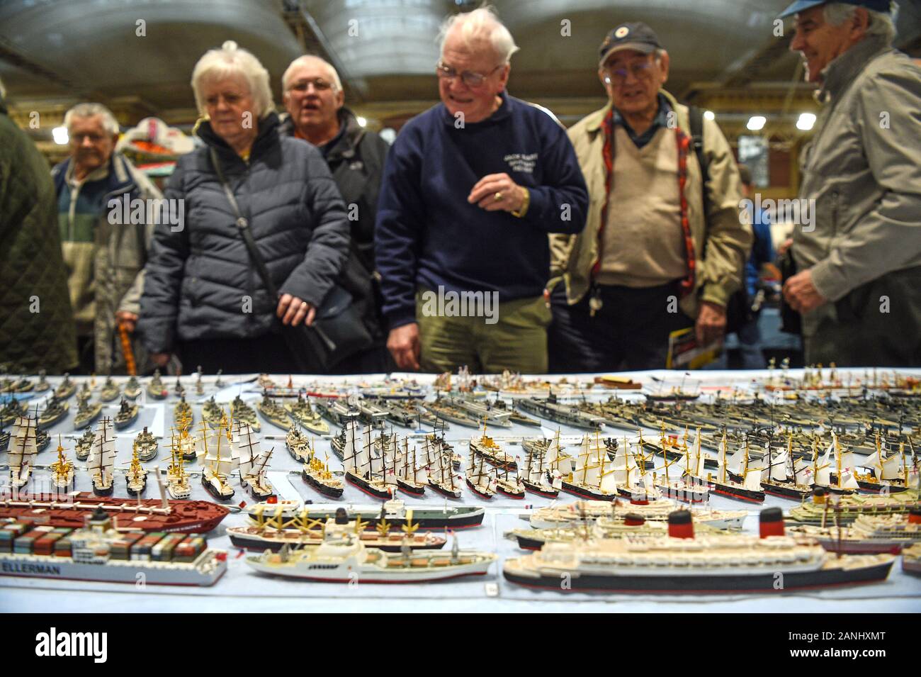 Enthusiasts look at model ships at the London Model Engineering ...