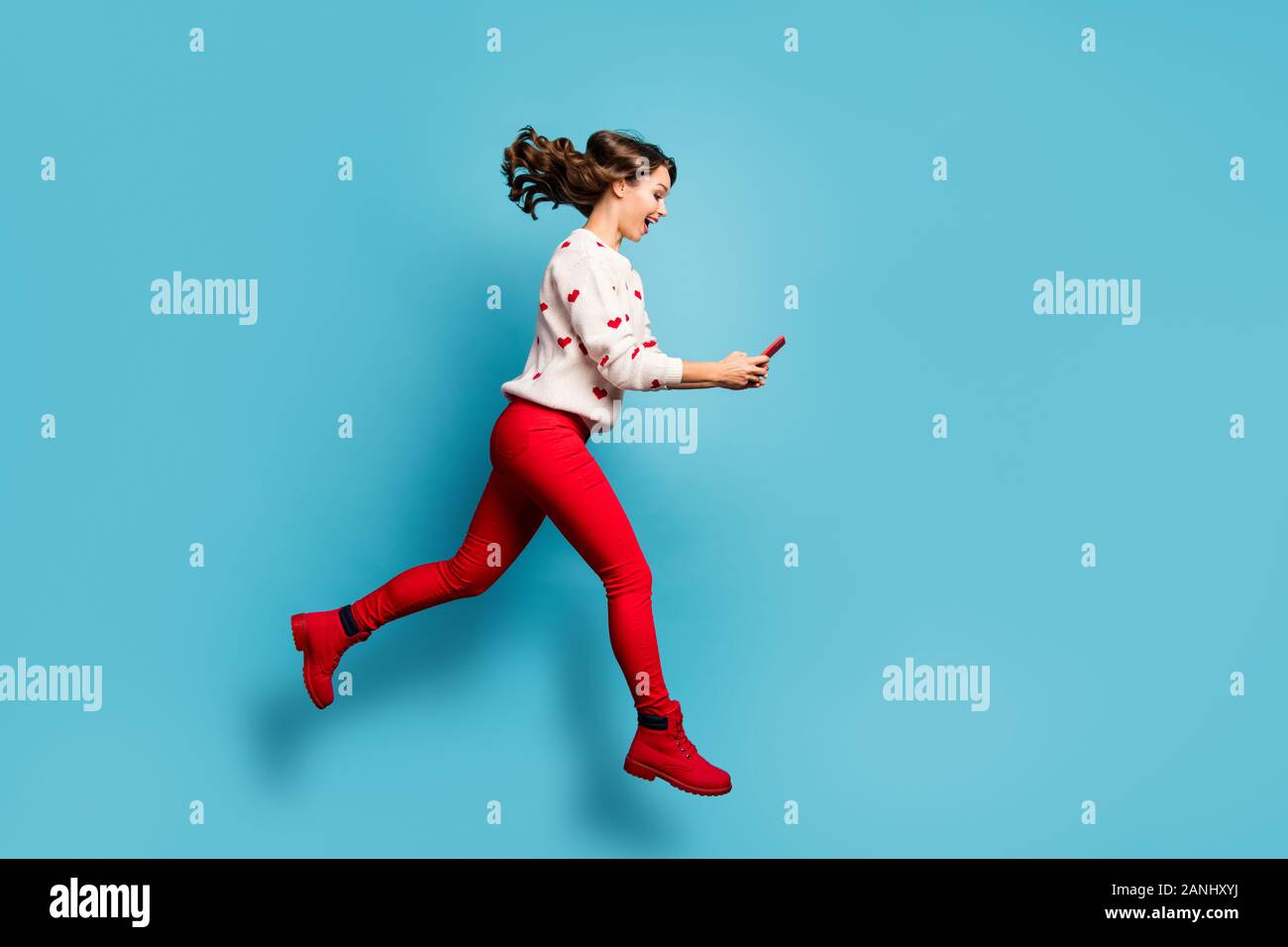 Full length body size view of her she nice attractive cheerful cheery ...