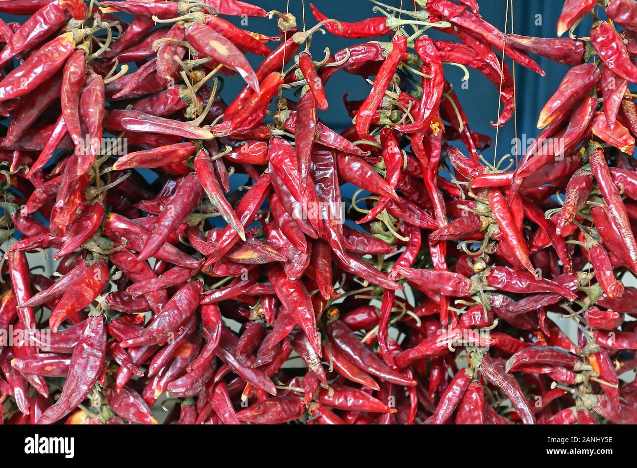 Dried Red Peppers Hanging at Strings Stock Photo - Alamy