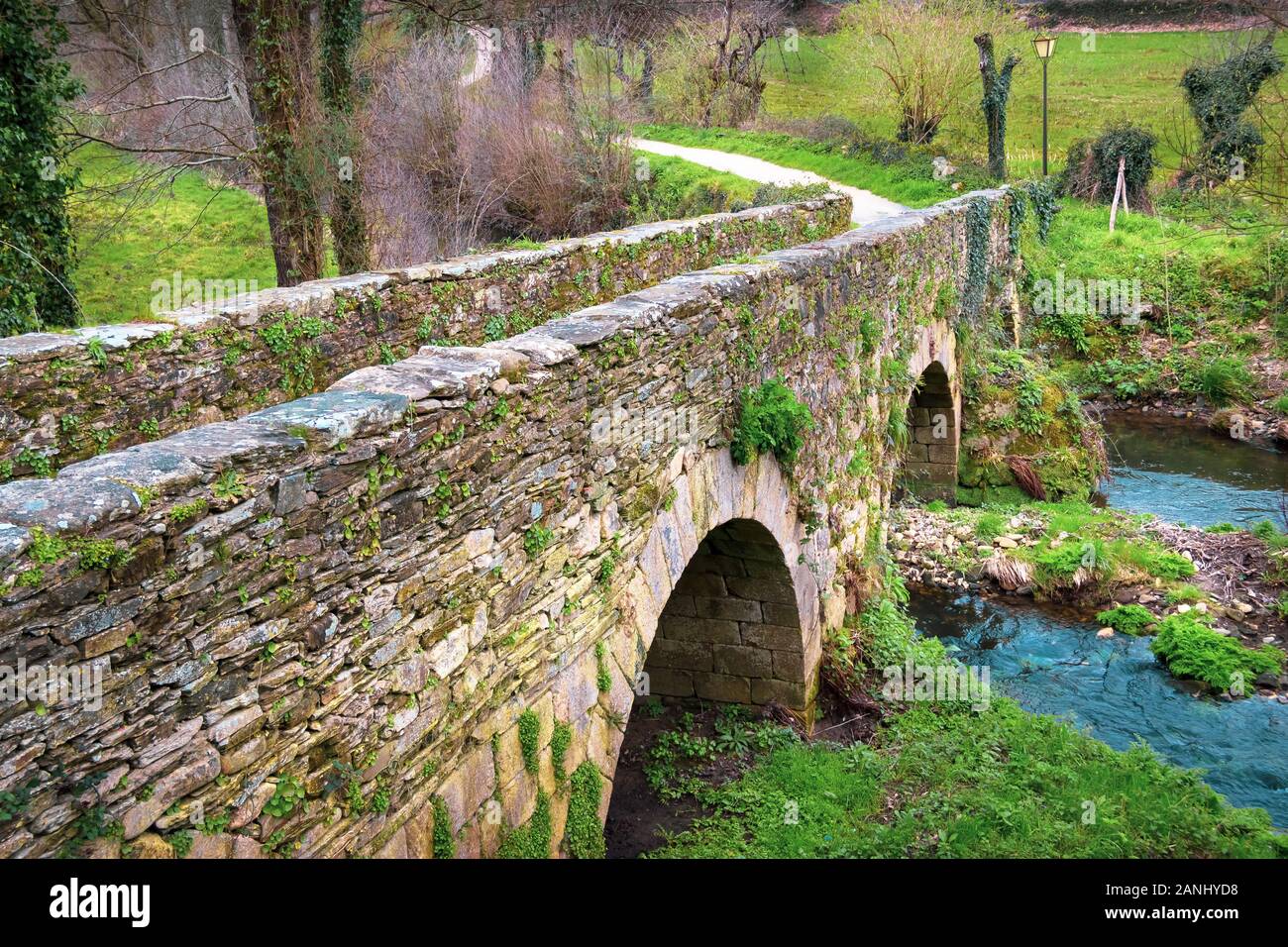 The Medieval Bridge Puente outside the Town of Sarria in Galicia, on ...