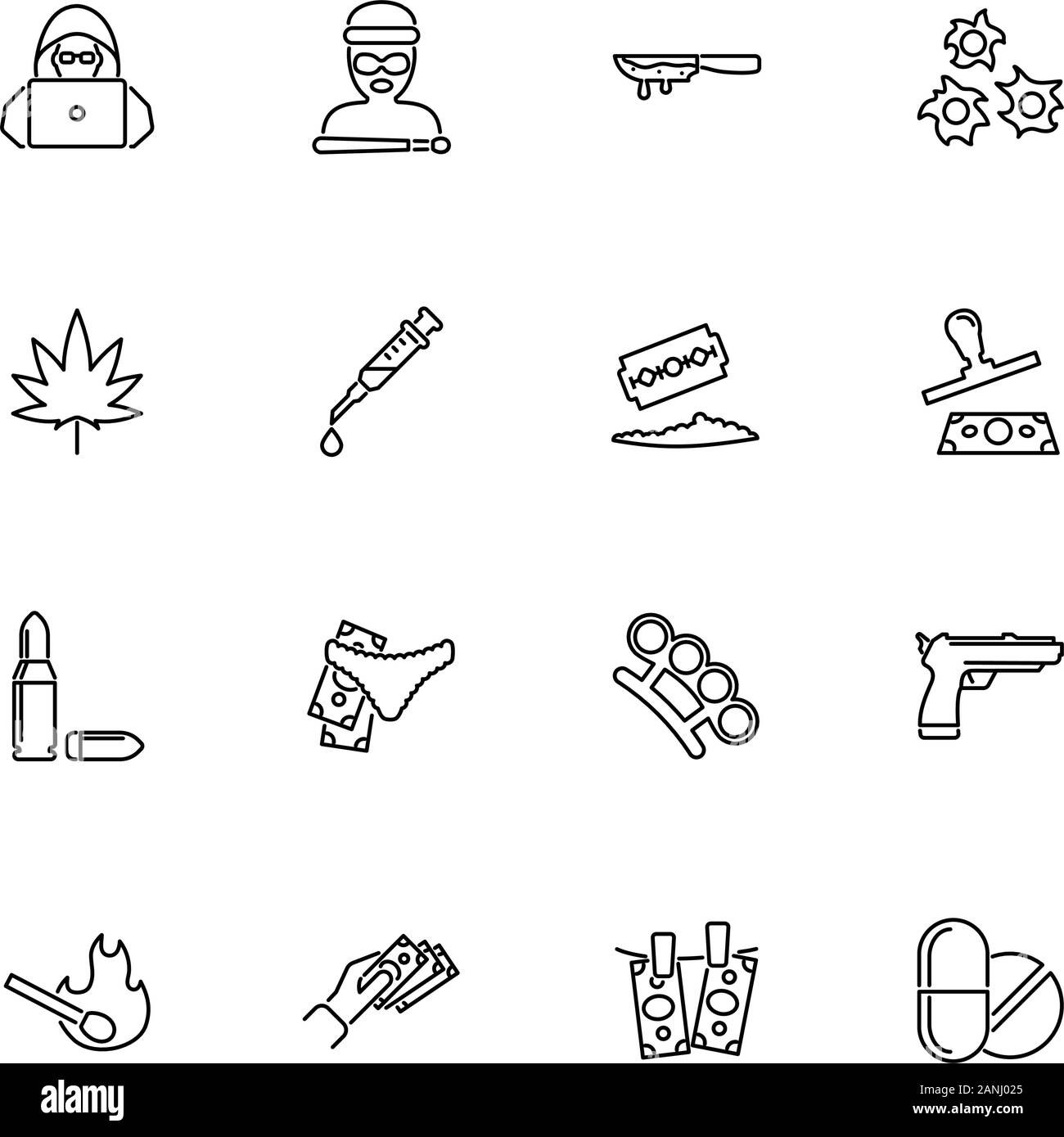 Crime, Criminal Mafia outline icons set - Black symbol on white ...