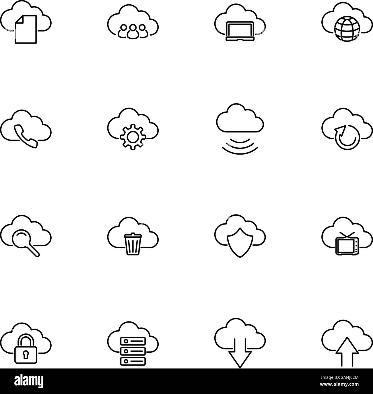 Computer Cloud, Storage outline icons set - Black symbol on white ...