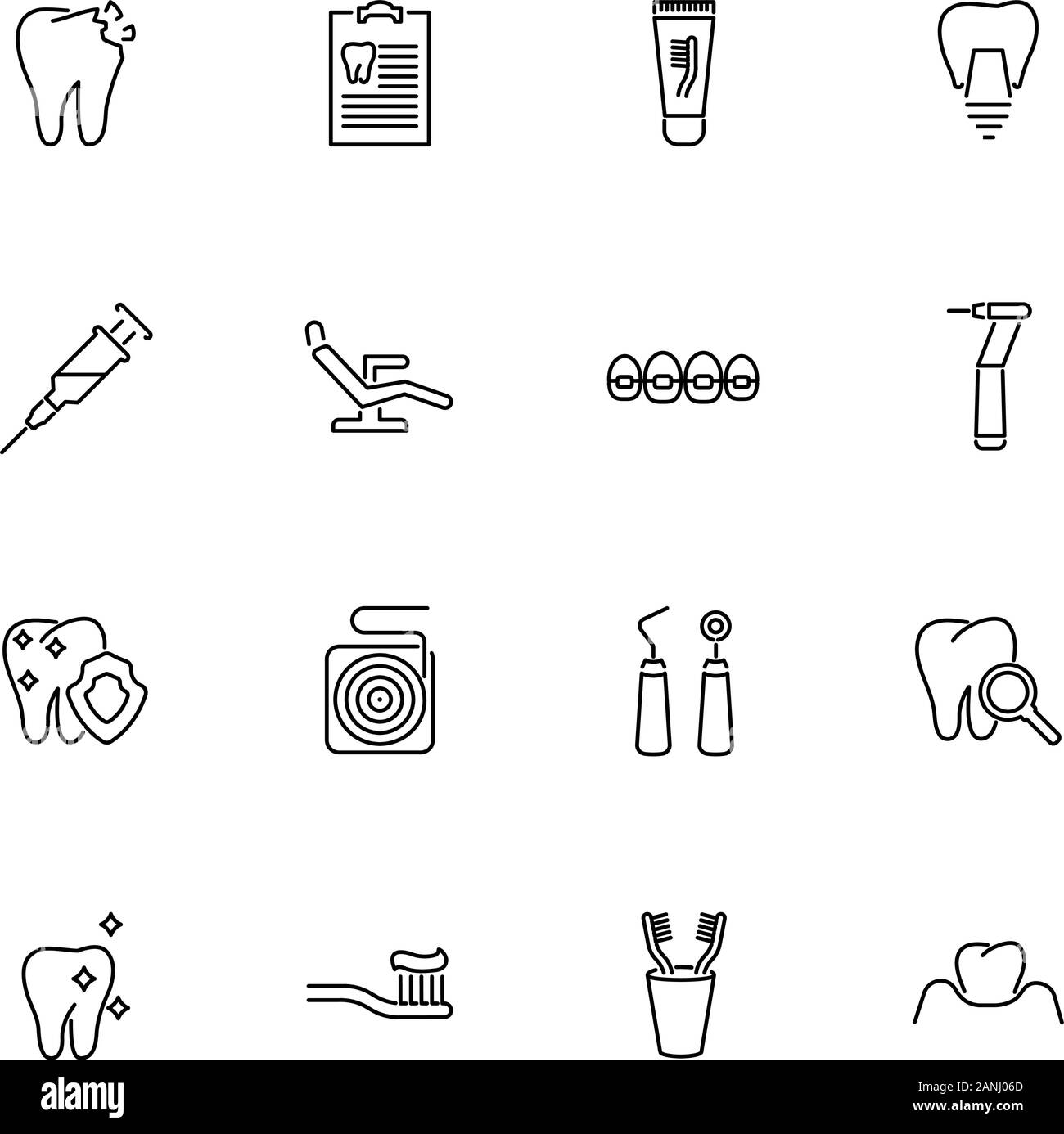 Dental Clinic, Dentist outline icons set - Black symbol on white ...