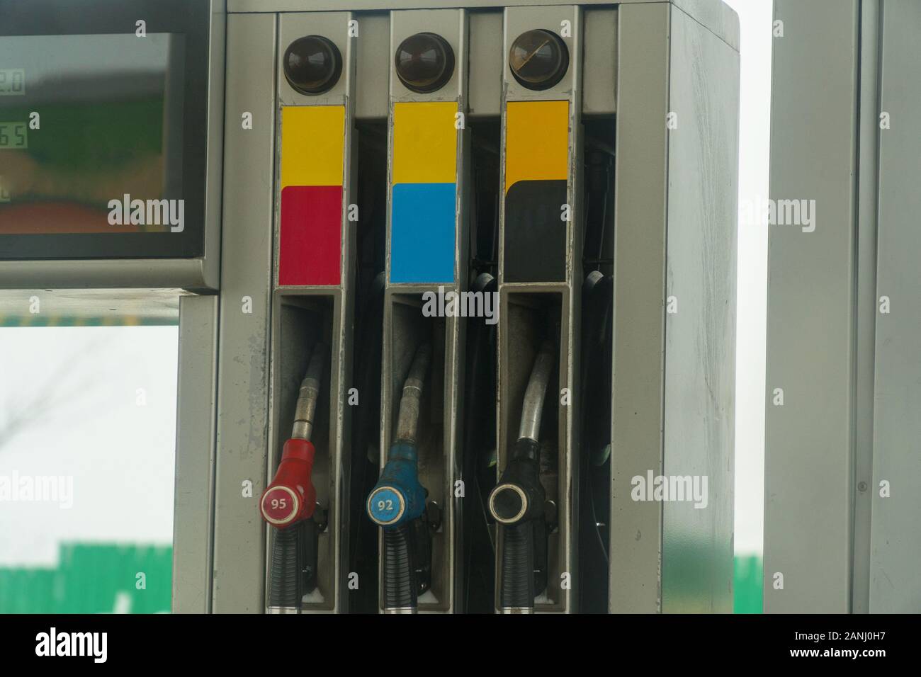 Fuel pumps on the petrol filling gas station column Stock Photo - Alamy