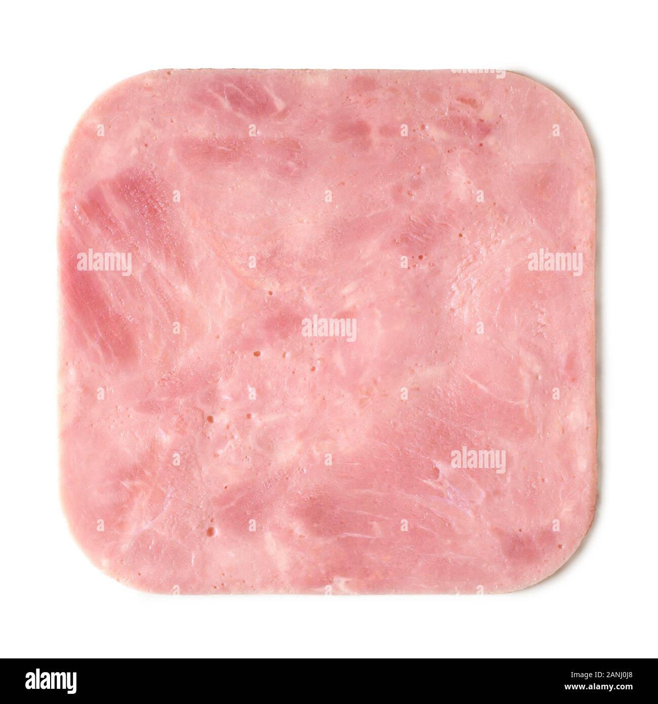 Single flat slice of square sandwich ham isolated on white from above ...