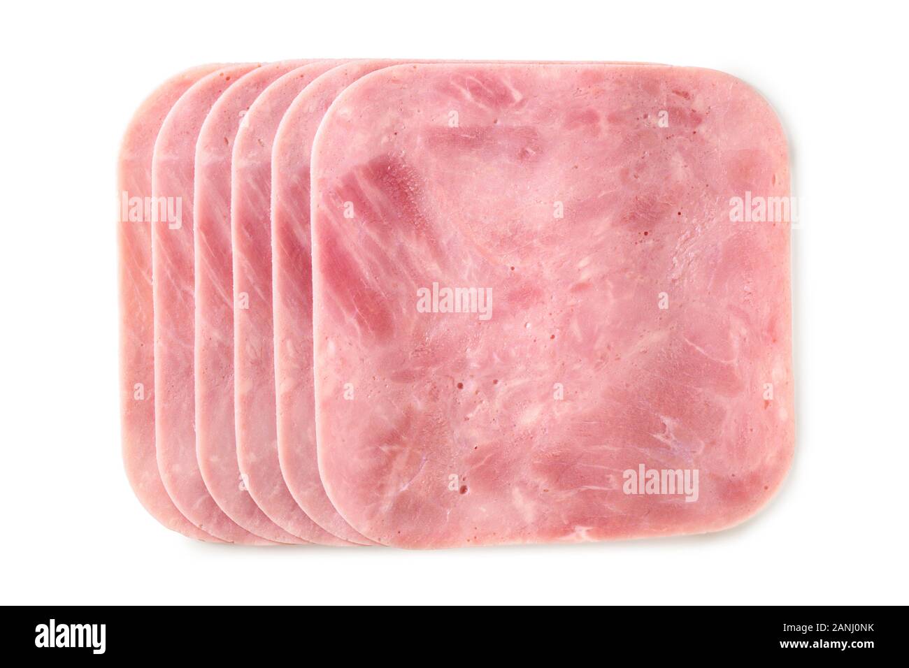 Flat slices of square sandwich ham isolated on white from above Stock ...