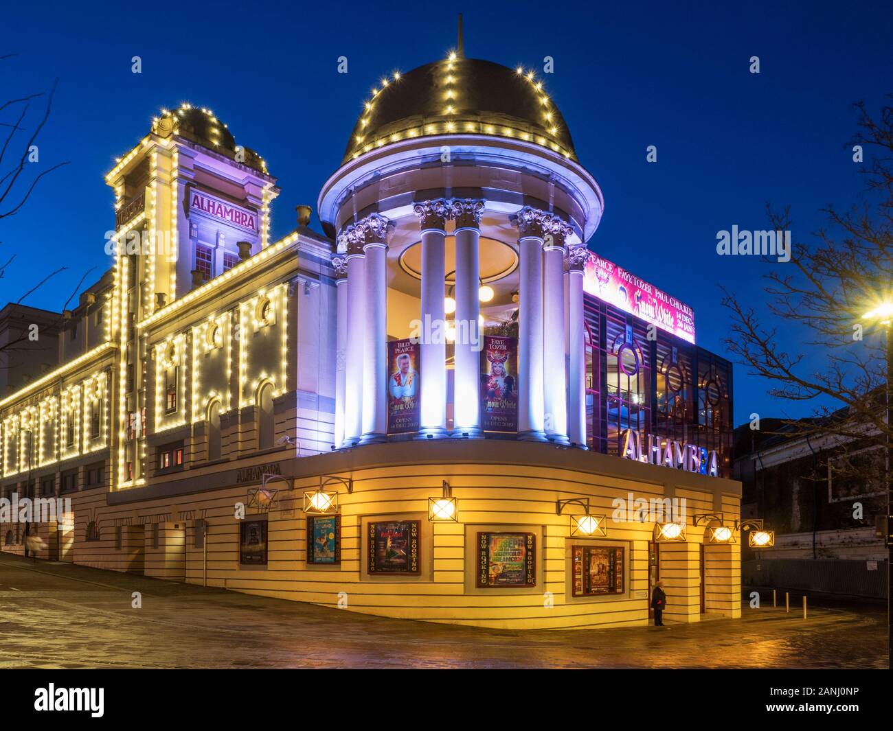 Lights on the Alhambra Theatre at dusk Bradford West Yorkshire England ...