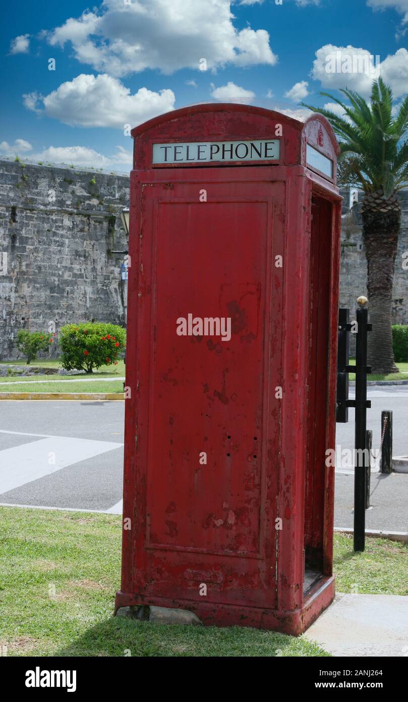 Red Telephone Booth in Bermuda Stock Photo - Alamy