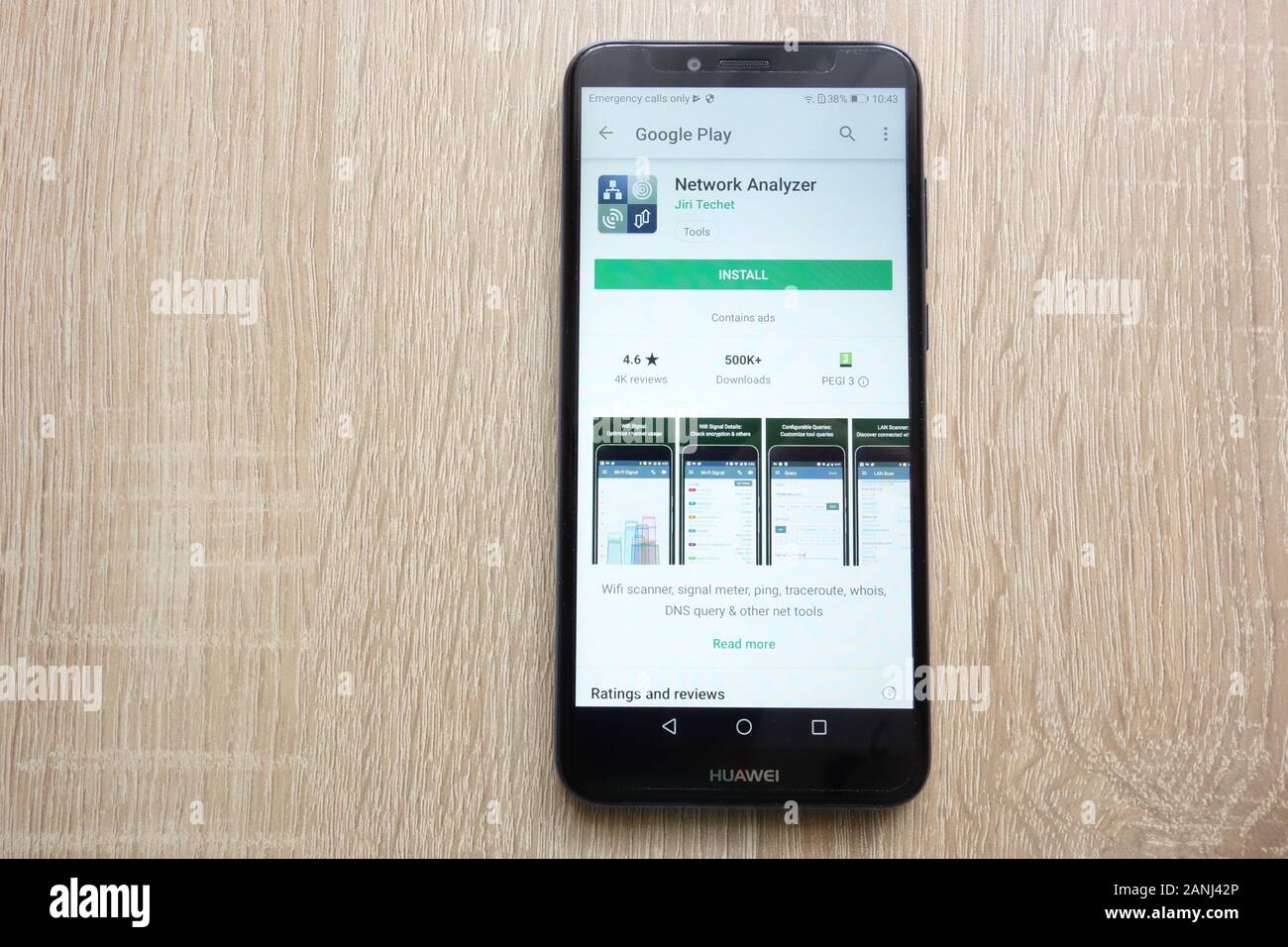 Network Analyzer app on Google Play Store website displayed on Huawei ...