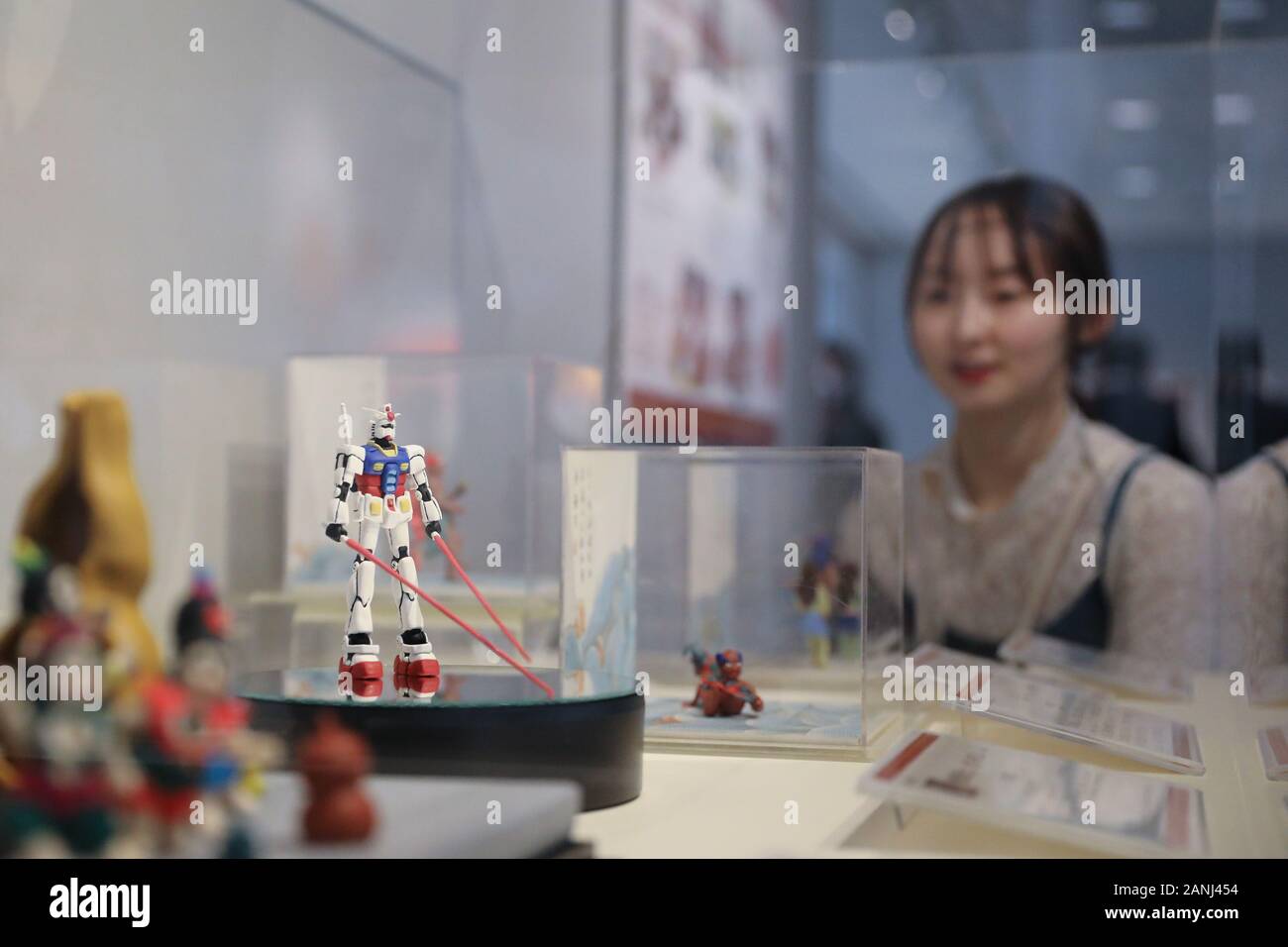 Tokyo, Jan. 17. 8th Feb, 2020. A visitor enjoys dough modelling art ...