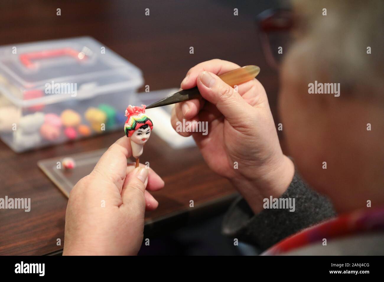 Tokyo, Jan. 17. 8th Feb, 2020. A Chinese artist creates a dough ...