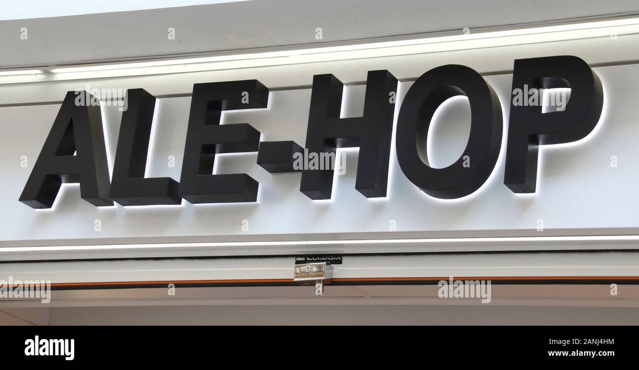 Malaga, Spain. 13th Jan, 2020. Ale-Hop logo seen in Costa del Sol ...