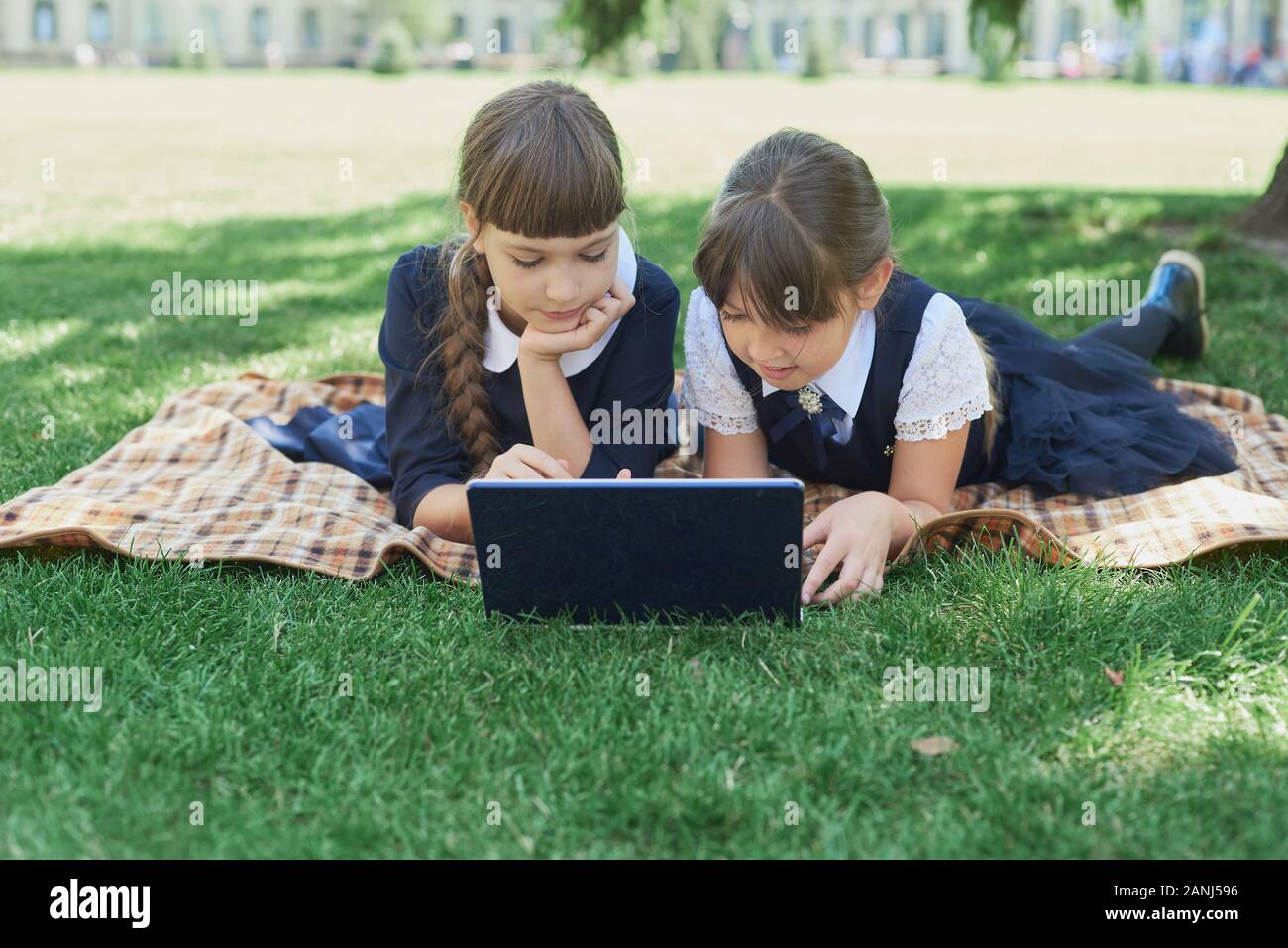 children with laptop computer. Little child using pc. Life online ...
