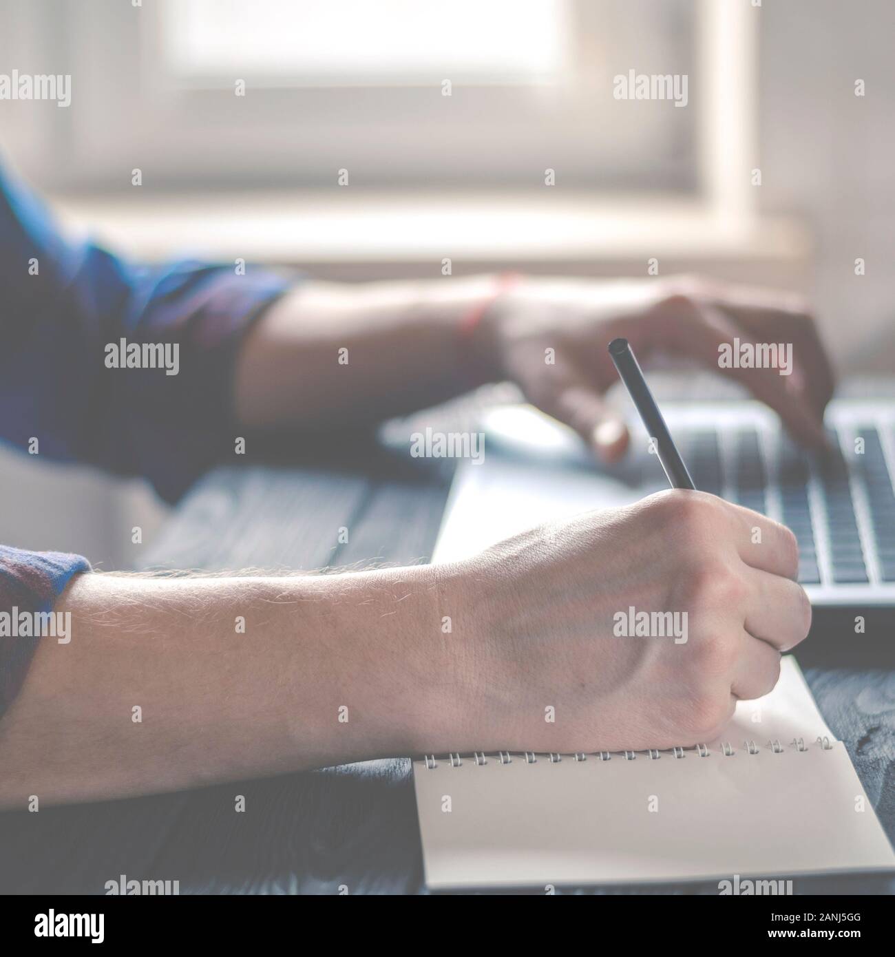 Minimal Freelancer workplace concept top view. Open laptop Stock Photo ...