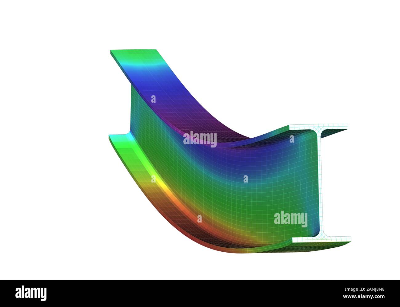 A Simple Supported I Beam Bending 3d View Of Mesh Deformation And Plot