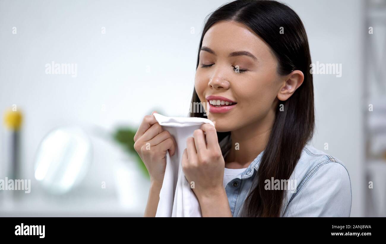 Female smelling fabric hi-res stock photography and images - Alamy