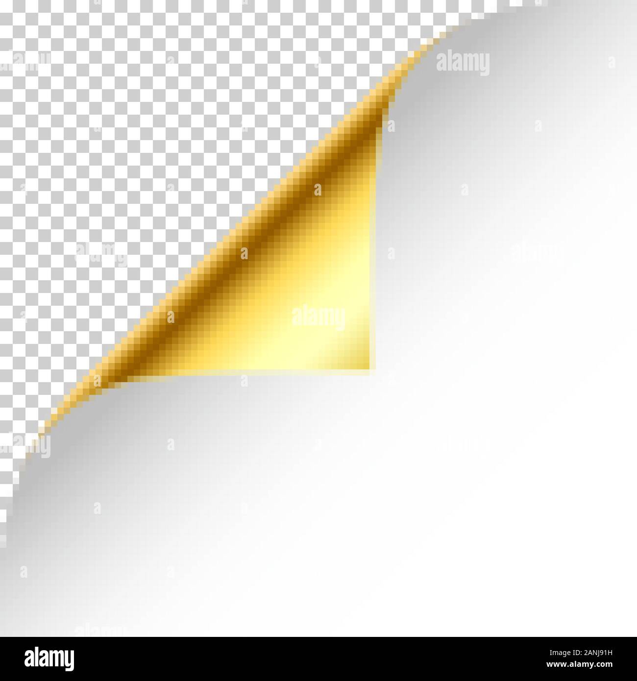 Realistic golden curled page corner with shadow on checkered background ...