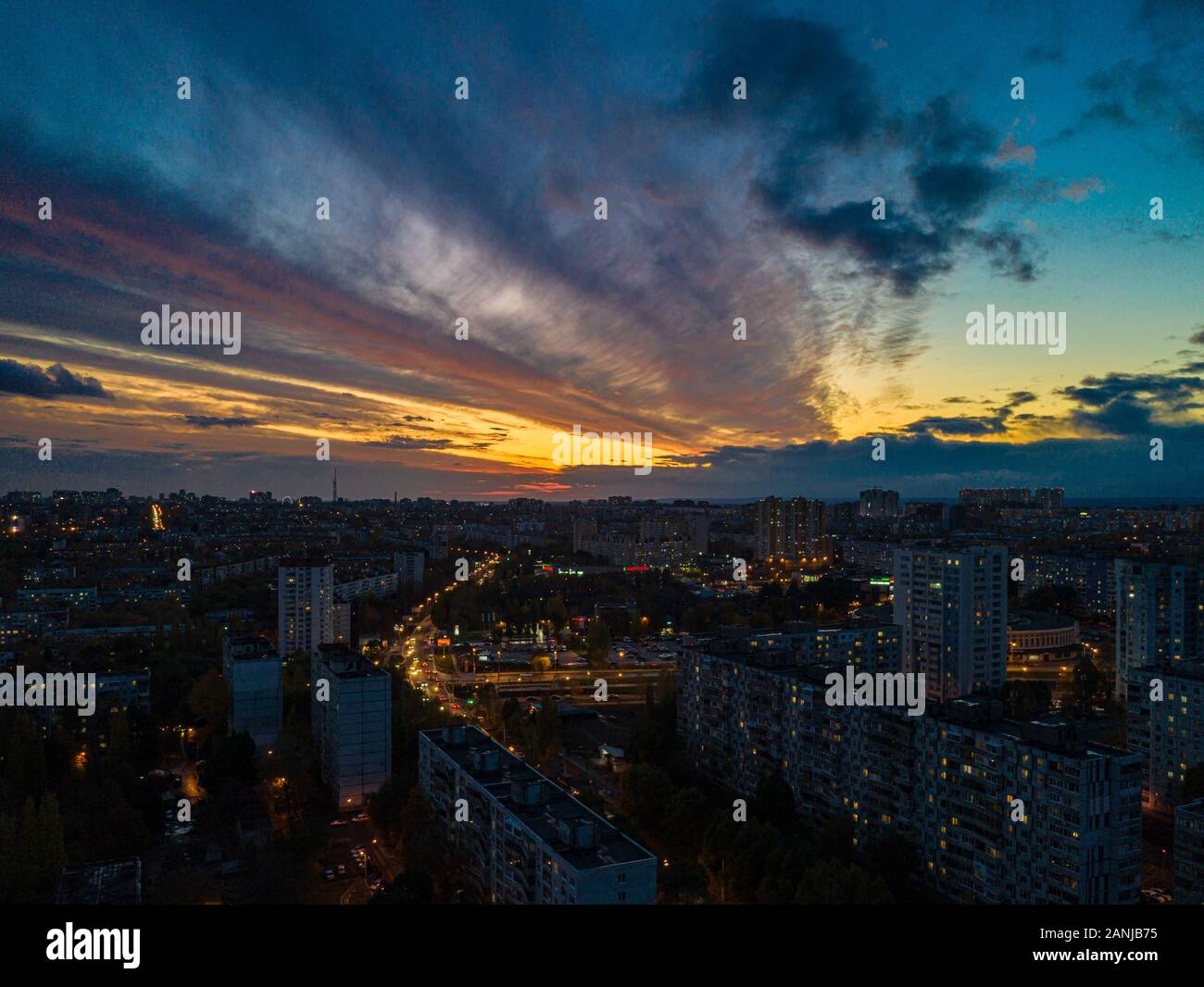 Night city aerial Stock Photo - Alamy