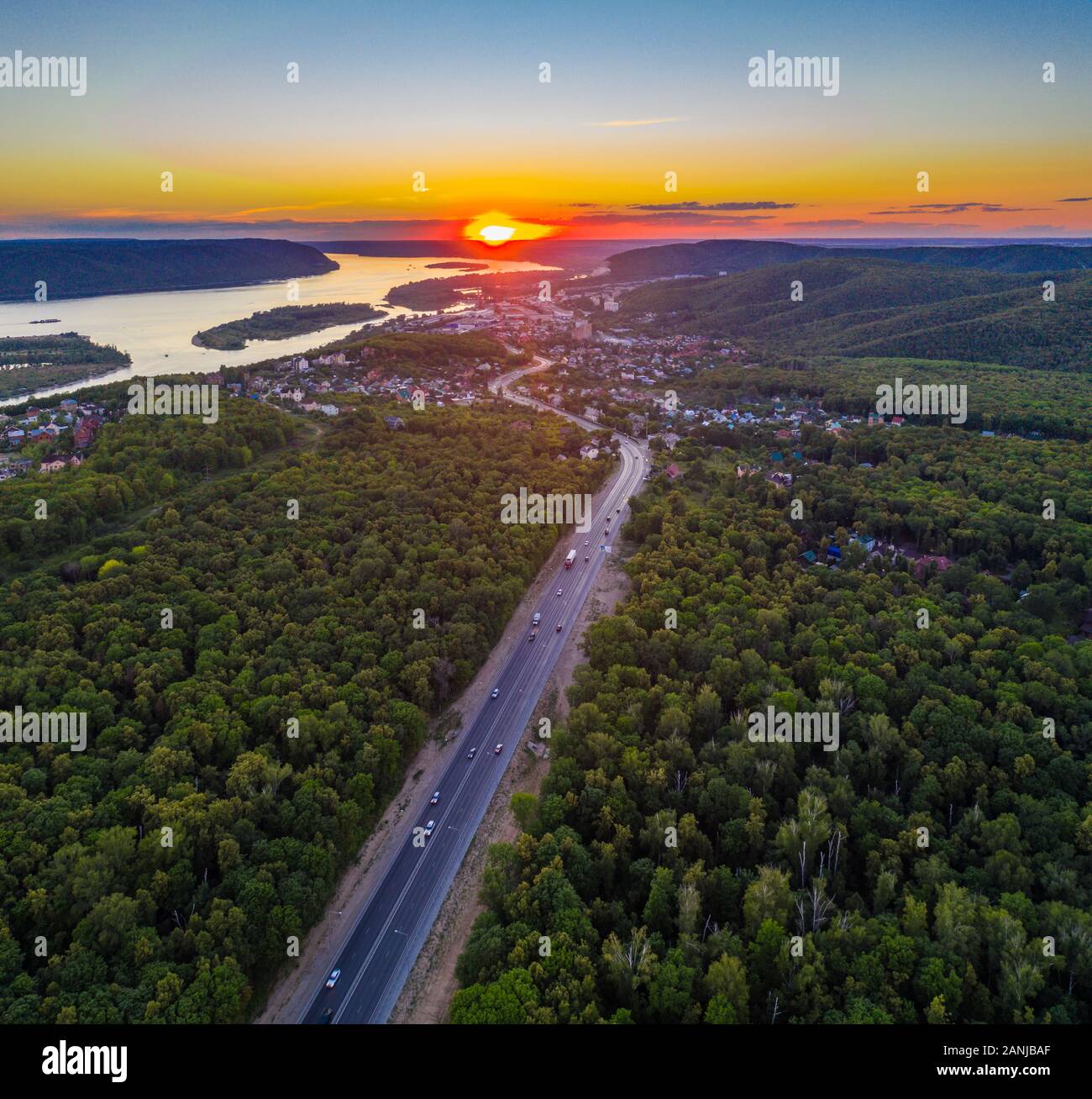 Road night aerial Stock Photo - Alamy