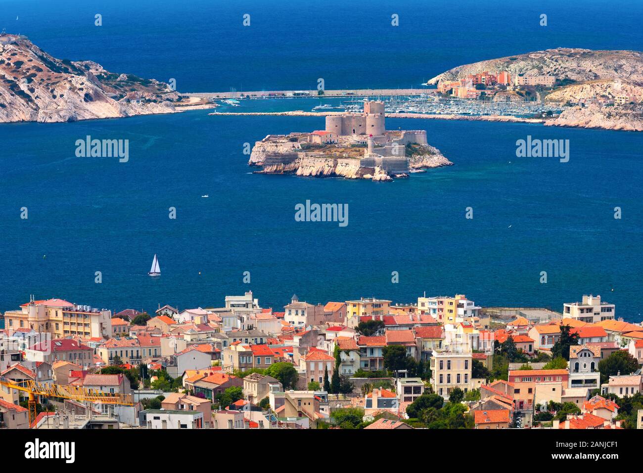 Aerial view of Chateau d If, famous historical castle prison on island ...