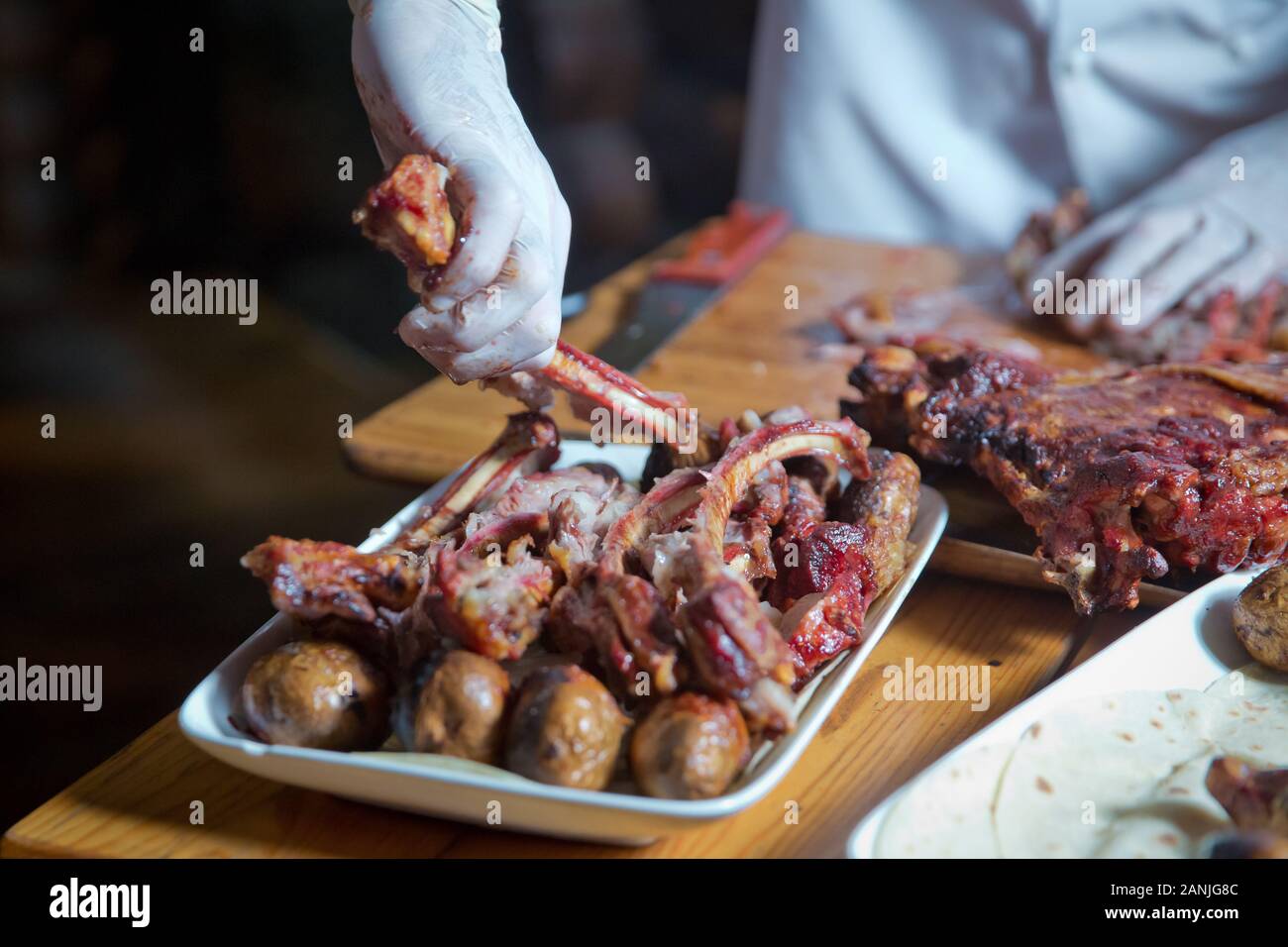 Roasted meat over an open fire, cooked in a special way. Barbecue is ...