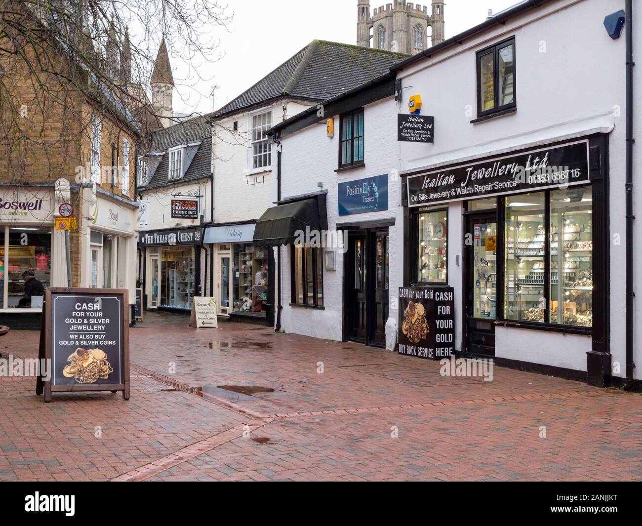 Indpendent shops in a narrow street in Ely Cambridgeshire UK Stock ...