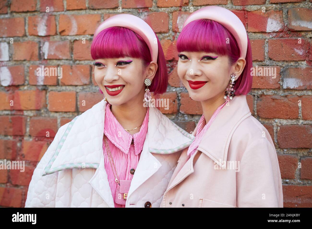 MILAN, ITALY - JANUARY 13, 2019: Amiaya with pink and white Fendi ...