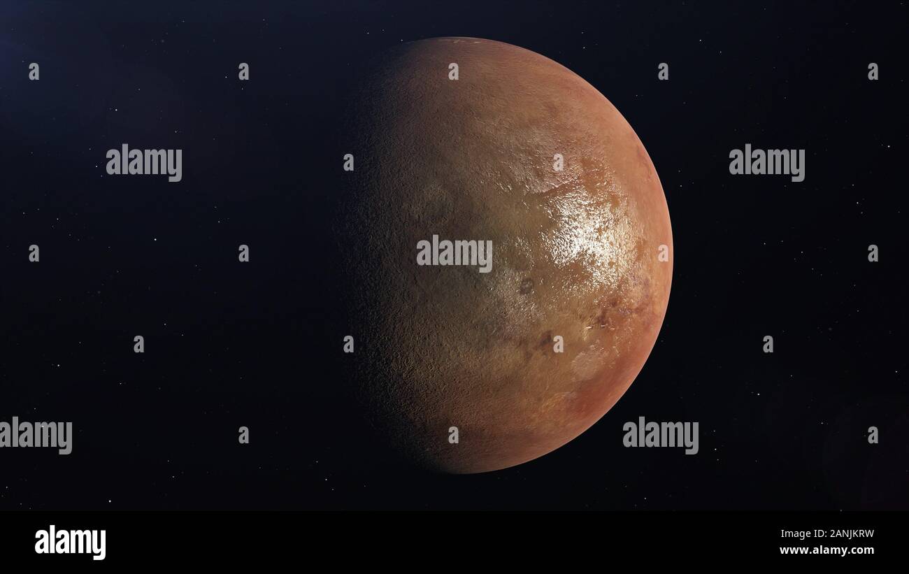 Planet Mars. View from space. A large surface of Planet is illuminated ...