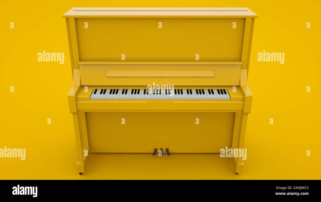 Yellow Classic Upright Piano. Minimal idea concept, 3d illustration ...