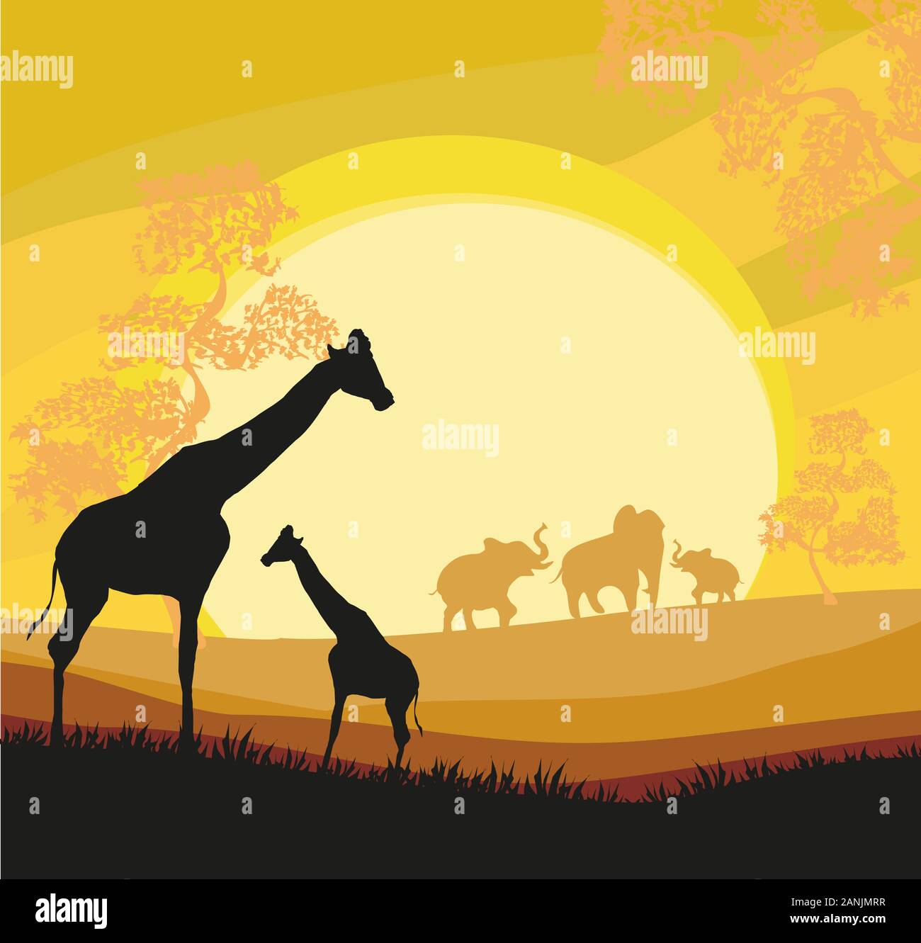 Cartoon African Savannah For Poster Card High Resolution Stock ...