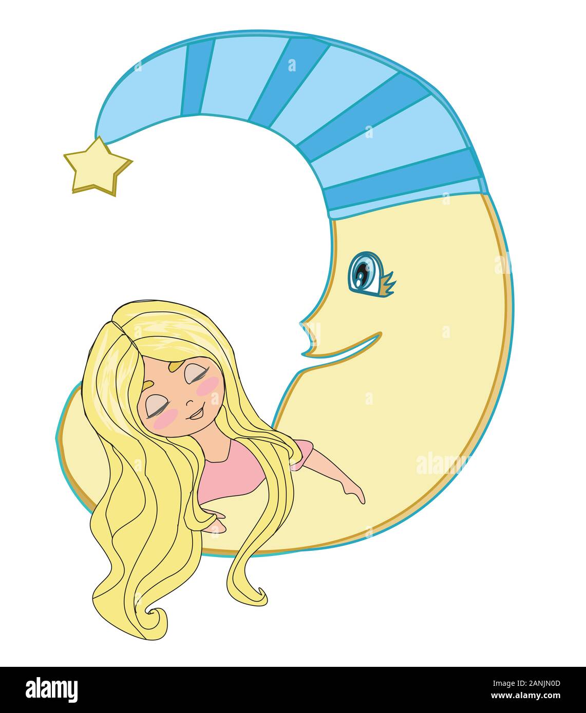 Cute little girl sleeping on moon Stock Photo - Alamy