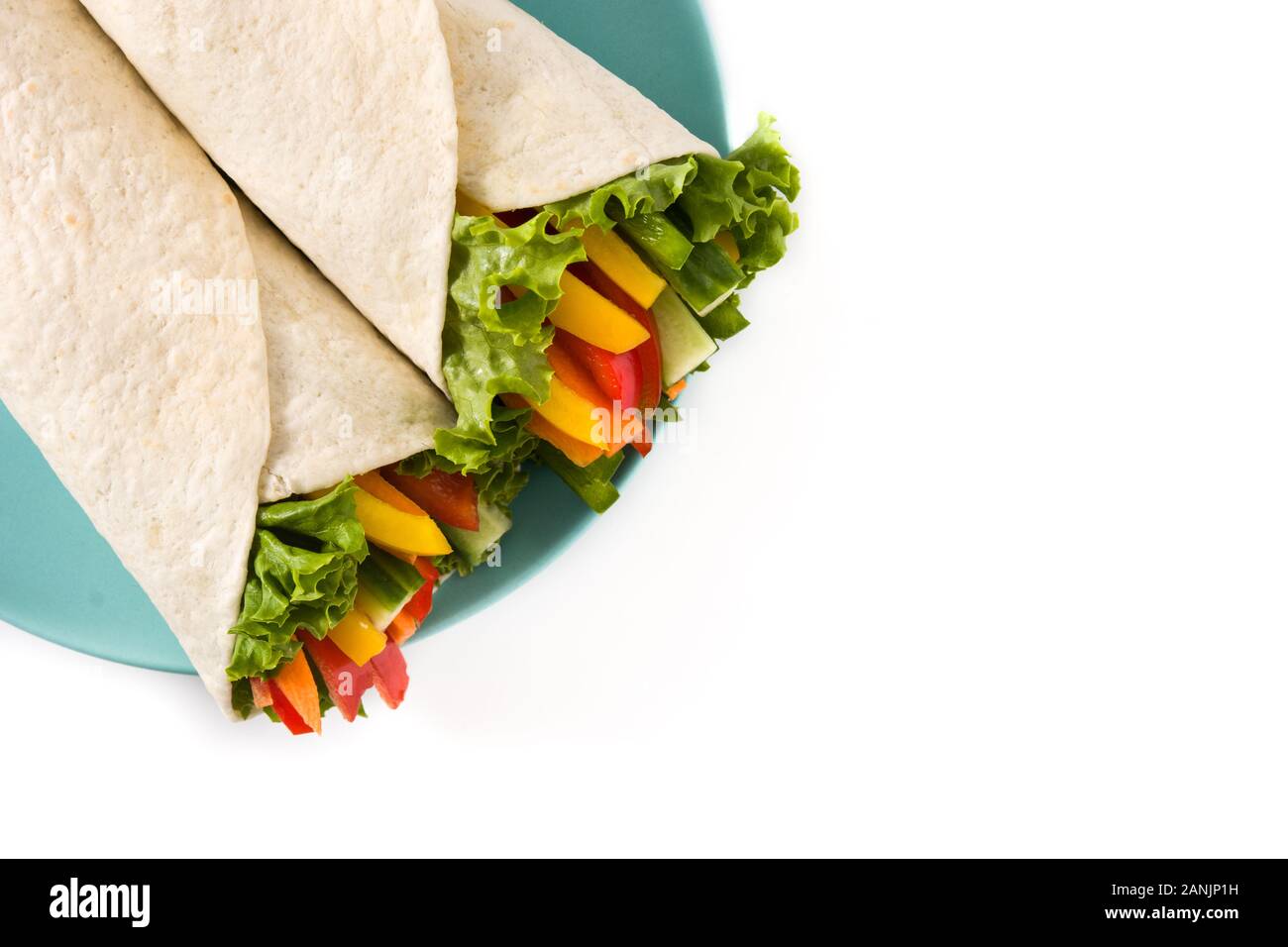 Vegetable tortilla wraps isolated on white background. Copy space Stock ...