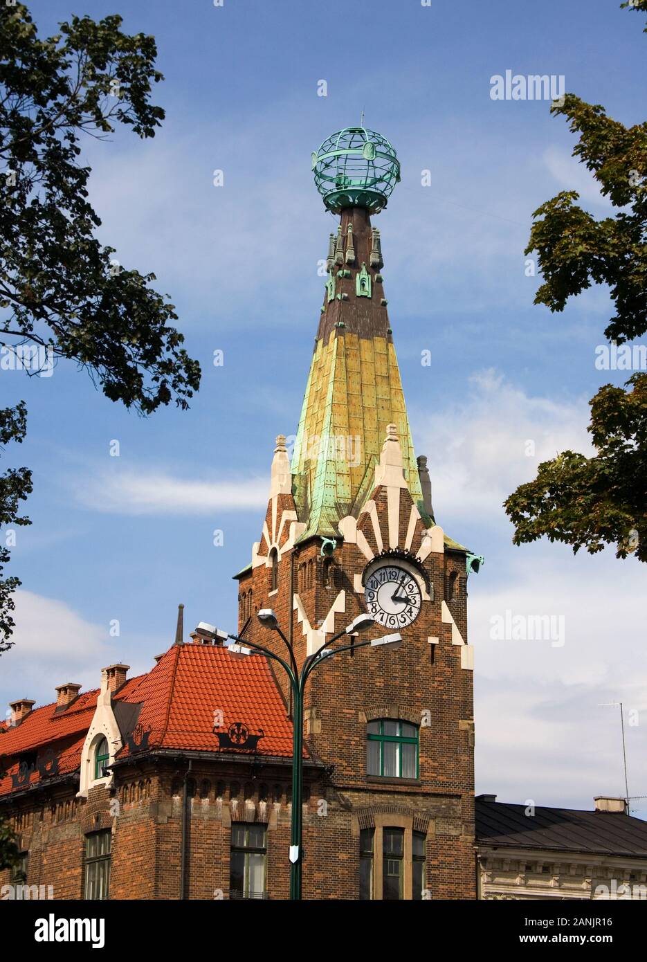 Poland Krakow Pyramidal tower and globe of Globe House Stock Photo - Alamy