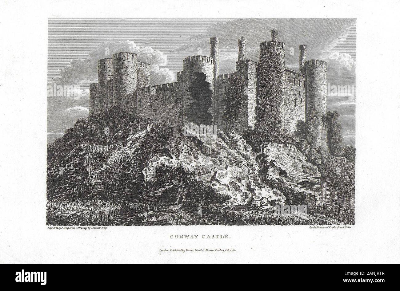 Early nineteenth century engraving print of castle, Wales, Britain ... Early nineteenth century engraving print of castle, Wales, Britain ...