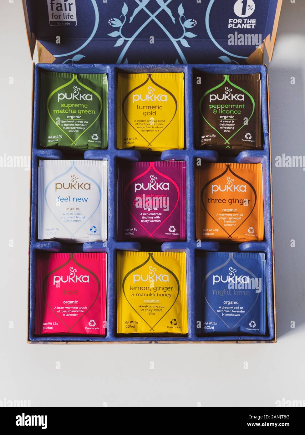 Selection of organic herbal teas packaged from recyclable and ...