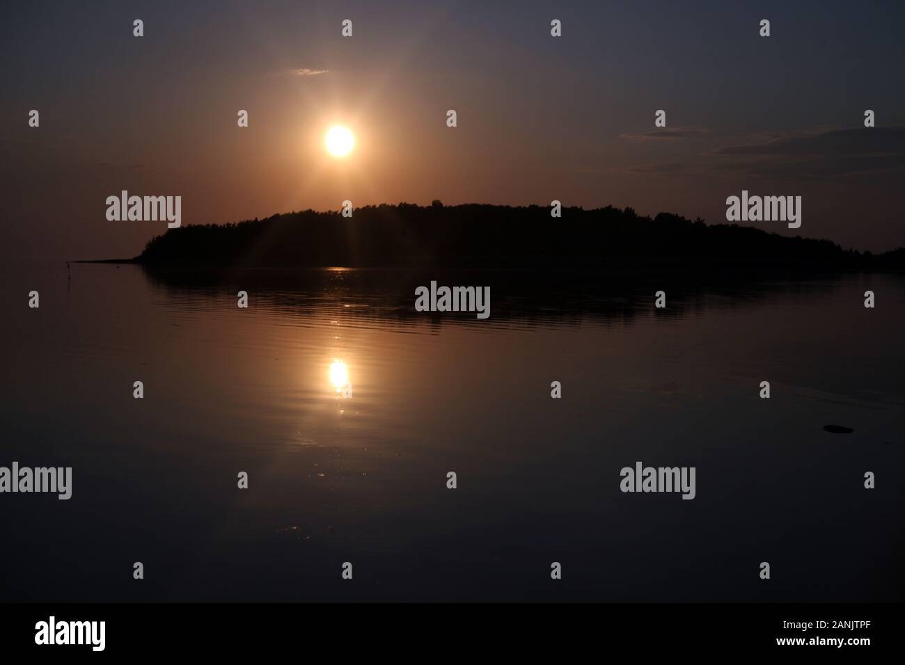 Sunset sea shore landscape. City sea shore sunset panorama. Sunset city ...