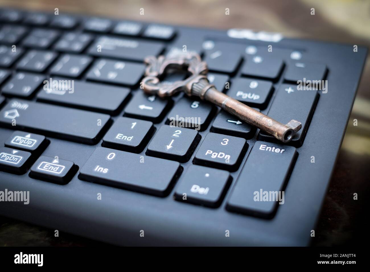 Close up old key and push-button the computer keyboard, Data protection ...