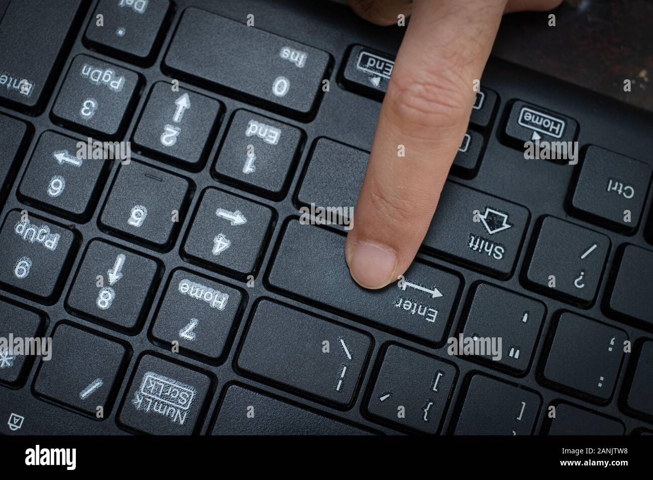 Close up female Index finger typing on the computer keyboard Stock ...