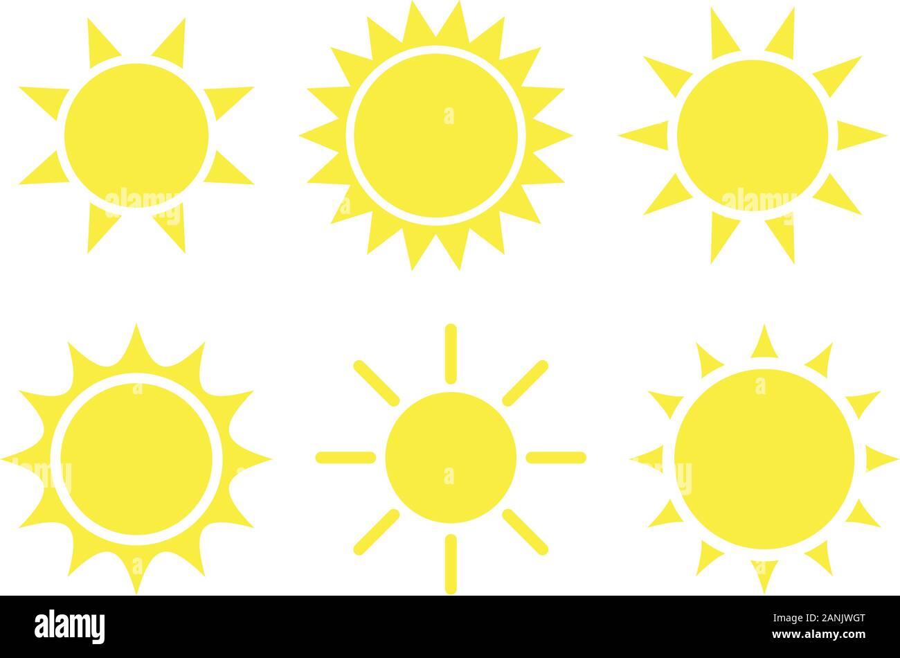 Sun flat style icon weather and sunshine set. Forecast logo symbol ...
