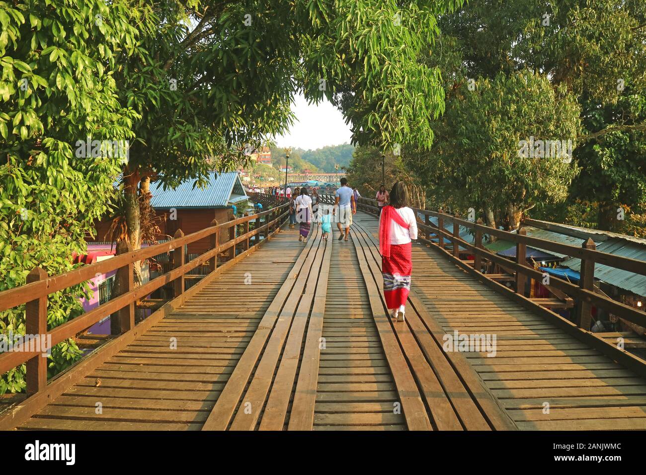 Woman in Traditional Mon Dress Walking on the Iconic Mon Bridge in ...